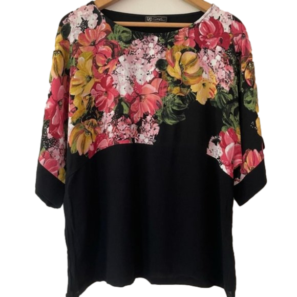 DG2 by Diane Gilman | Tops | New Diane Gilman Dg2 Black Floral Crinkle ...